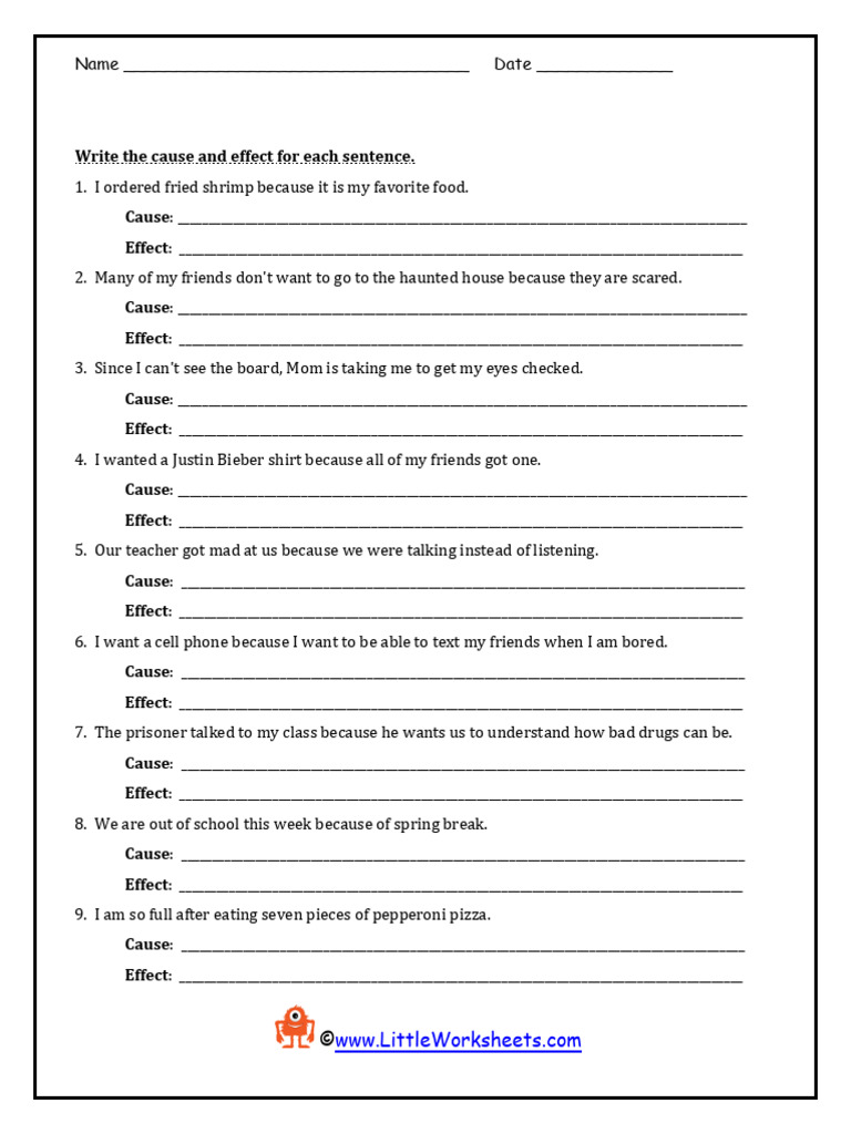Cause & Effect: Write The Cause and Effect For Each Sentence | PDF