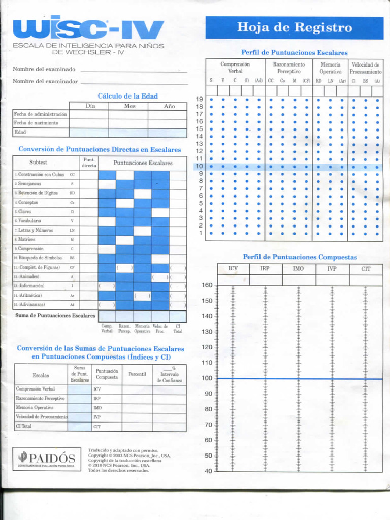 Protocolo WISC IV | PDF