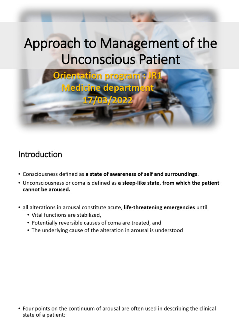 Management of Unconscious Patients | PDF | Coma | Medical Specialties
