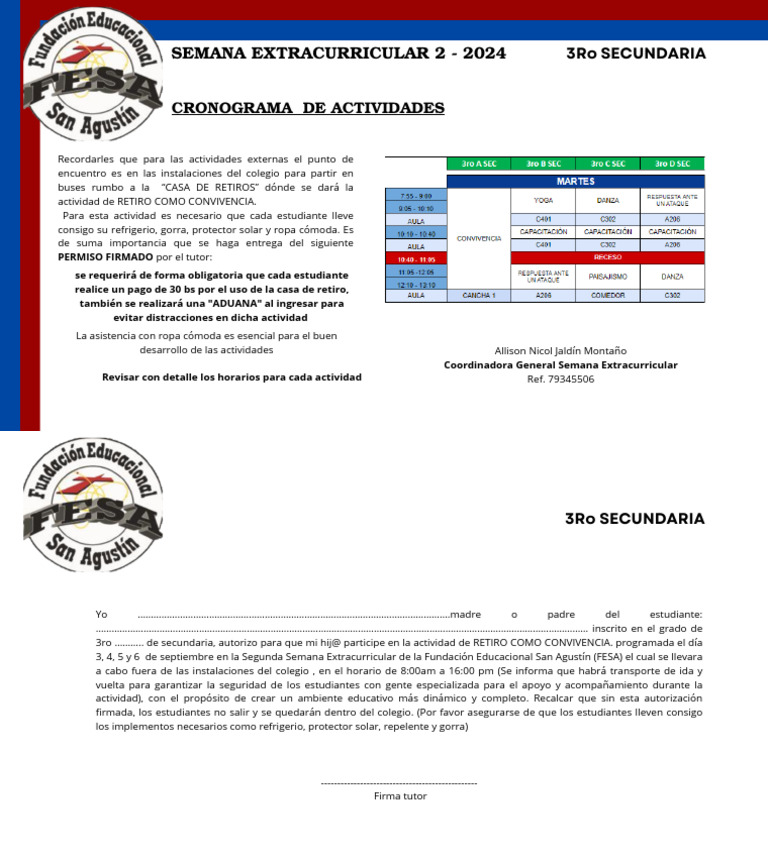 2024-09 cronograma 3ro sec (2) | PDF