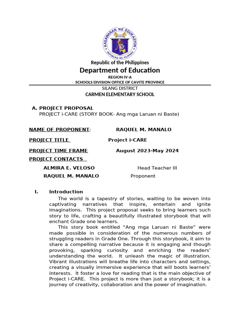 Project Proposal For Storybook | PDF | Literacy | Cognitive Science