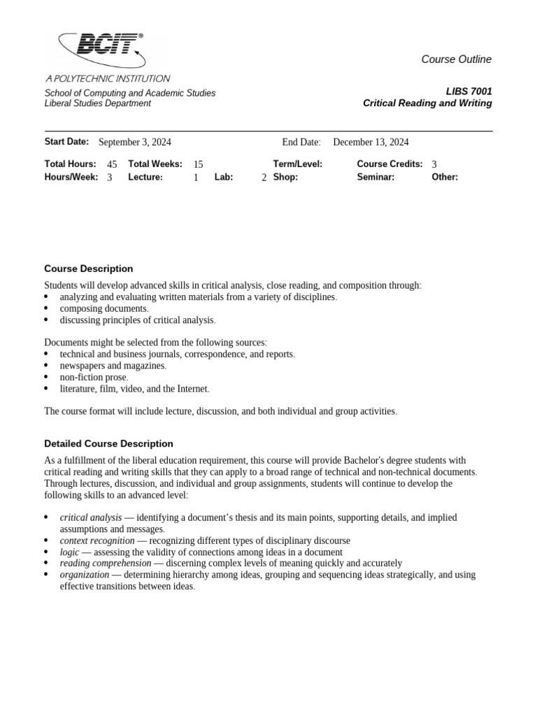 course outline libs 7001 | PDF