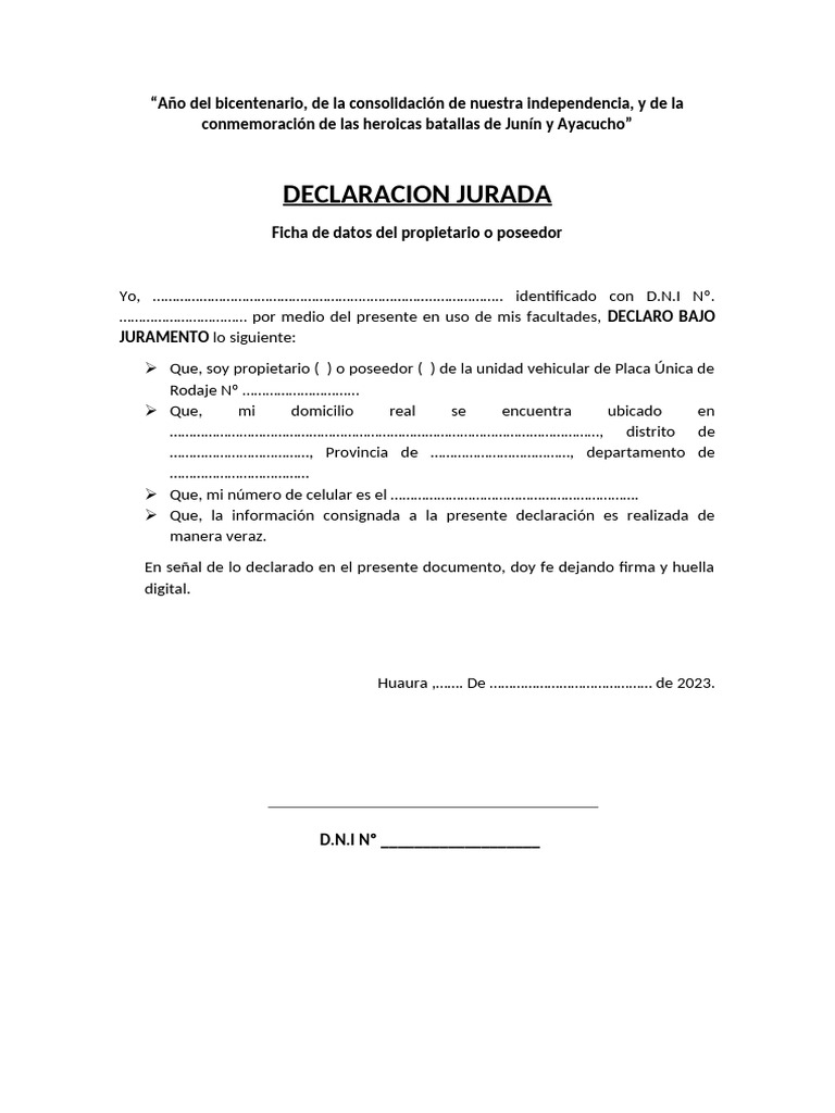 Formato de Declaracion Jurada | PDF