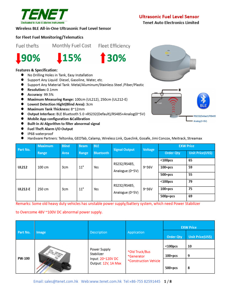 UL212 BLE All in One Ultrasonic Fuel Level Sensor-2021May | PDF ...