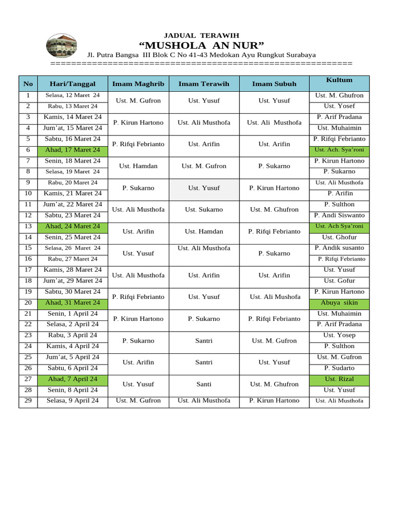 Jadual Terawih | PDF