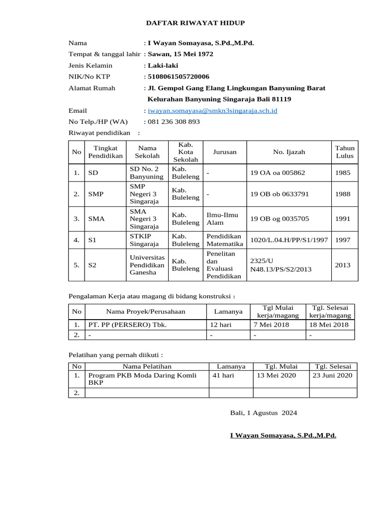 Formulir DRH | PDF