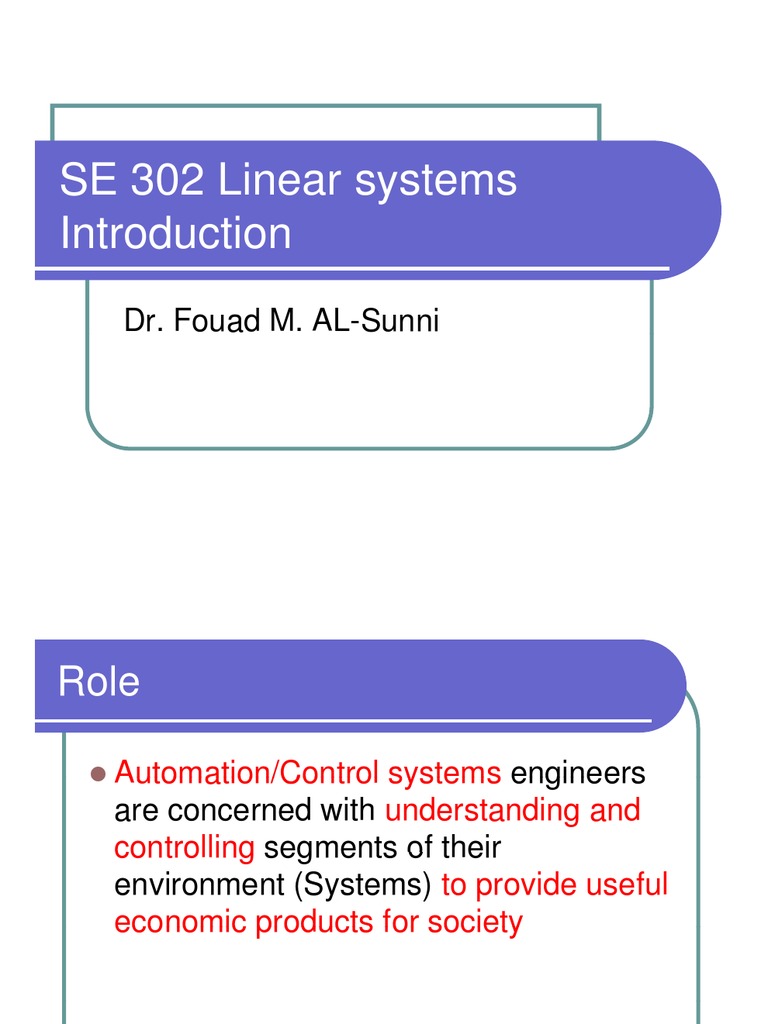 Introduction To Control Systems SE302 Topic 1 - Introduction To Linear Systems | PDF | Control ...