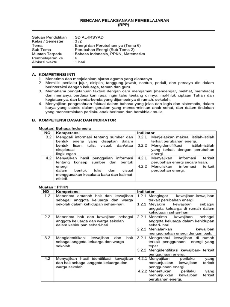 Rencana Pelaksanaan Pembelajaran (RPP) | PDF