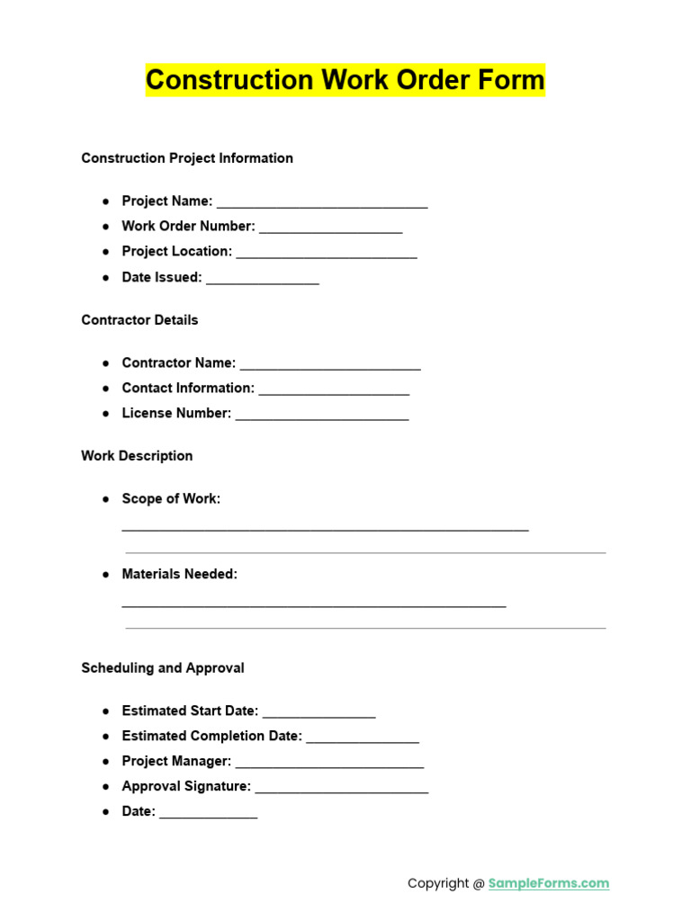 Construction Work Order Form | PDF