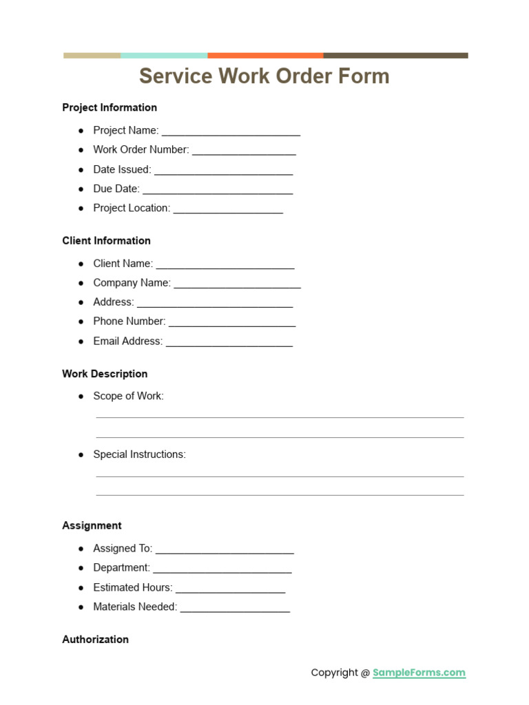 Servivce Work Order Form | PDF