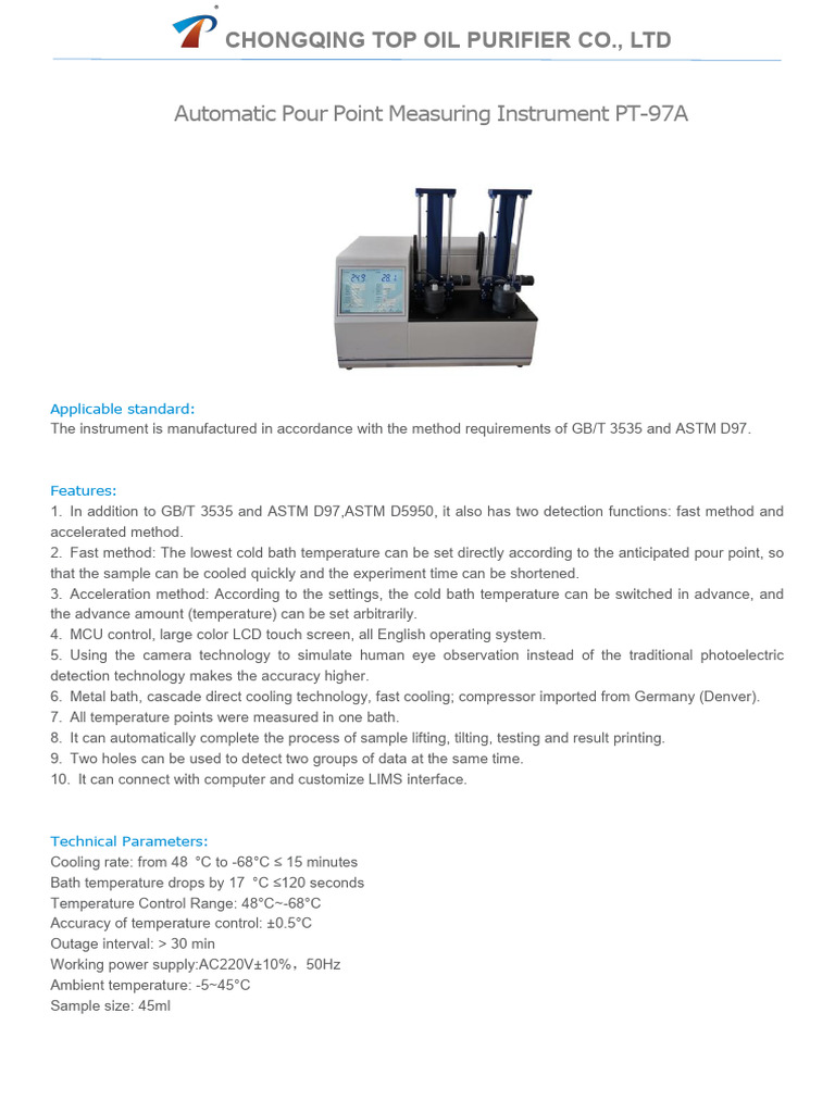 PT-97A Automatic Pour Point Measuring Instrument | PDF