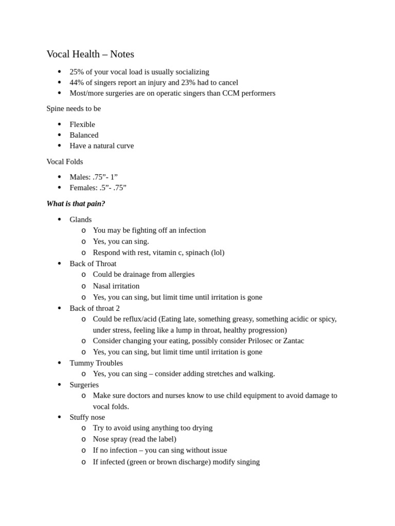 Vocal Health - Notes | PDF