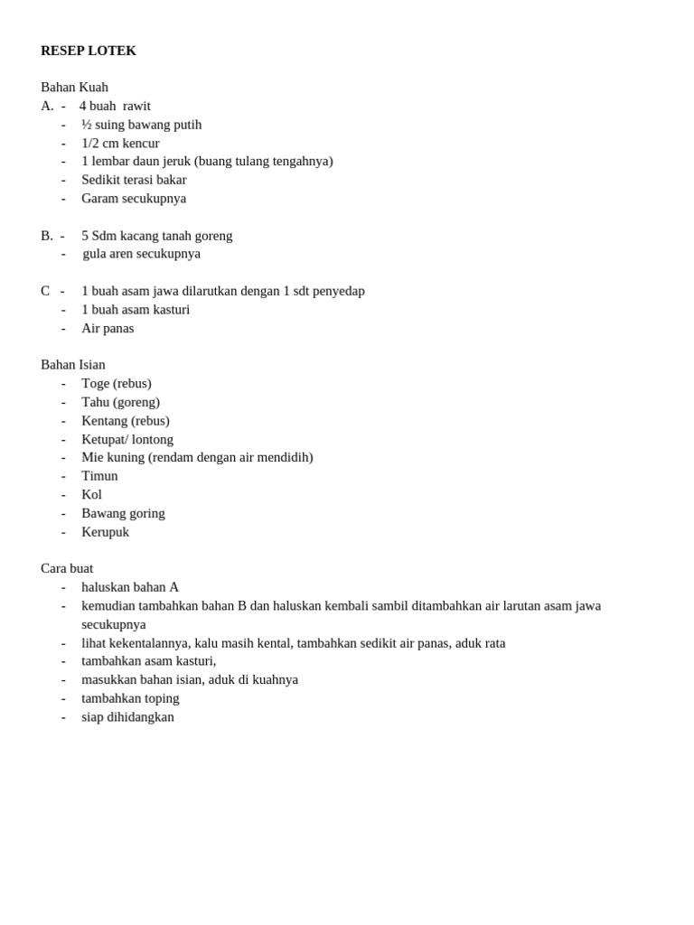 RESEP LOTEK Dan Resep Pical | PDF