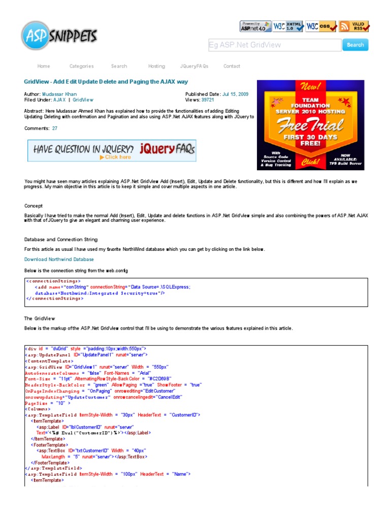 ASP Snippets - GridView - Add Edit Update Delete and Paging The AJAX ... ASP Snippets - GridView - Add Edit Update Delete and Paging The AJAX ...