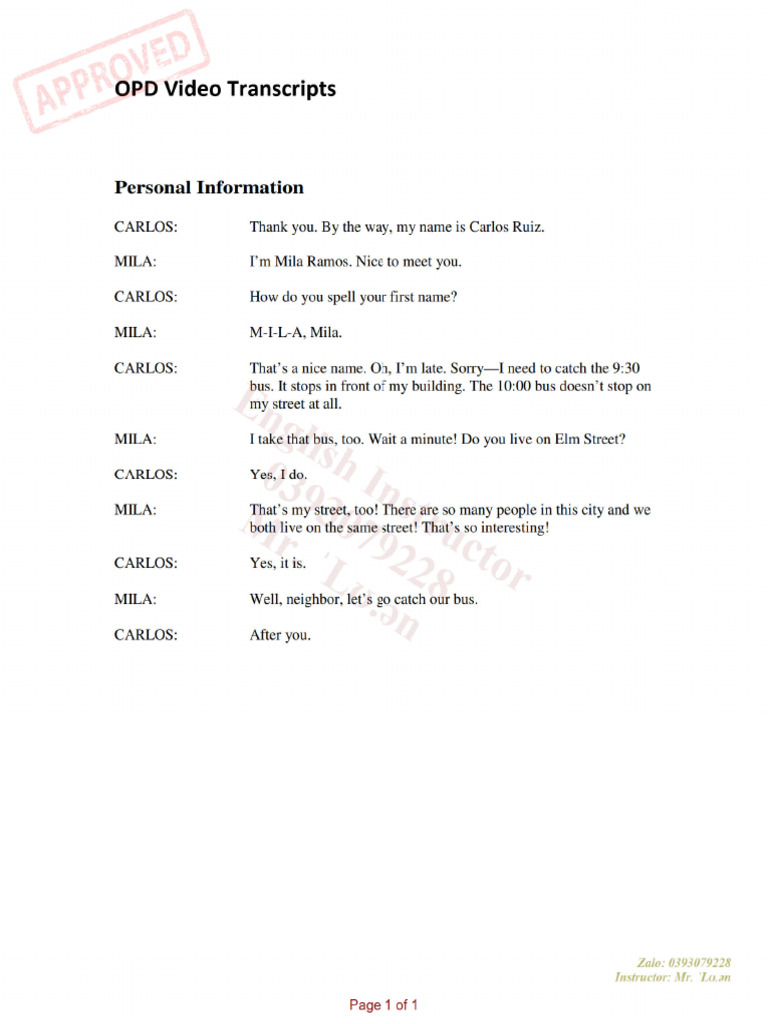 OPD3e - Video - Transcripts. Personal Information | PDF