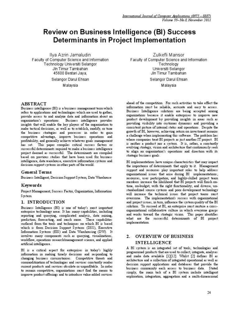 BI Project Success Determinants Review | PDF | Business Intelligence ...