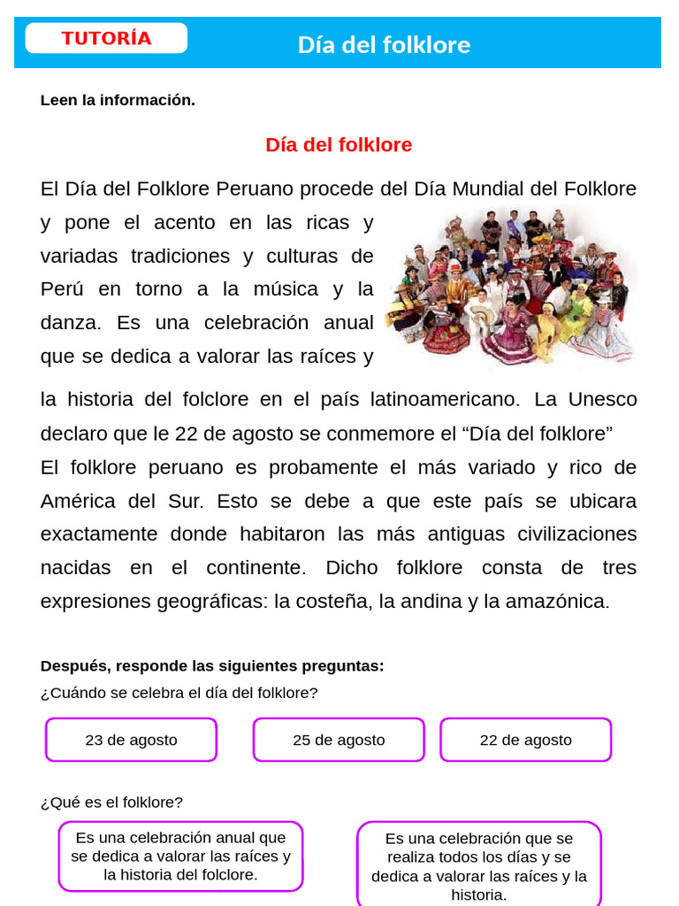 D2 A2 FICHA TUT. Celebremos El Día Del Folklore | PDF