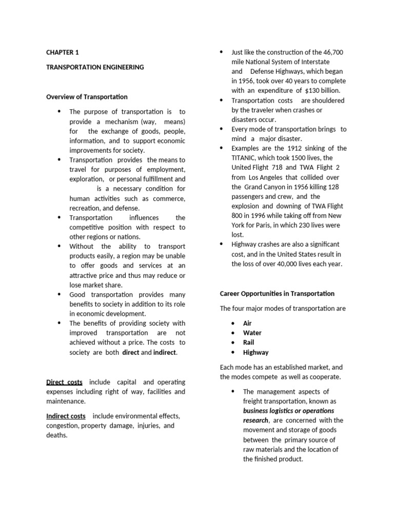 Transportation Engineering Reviewer 1 | PDF
