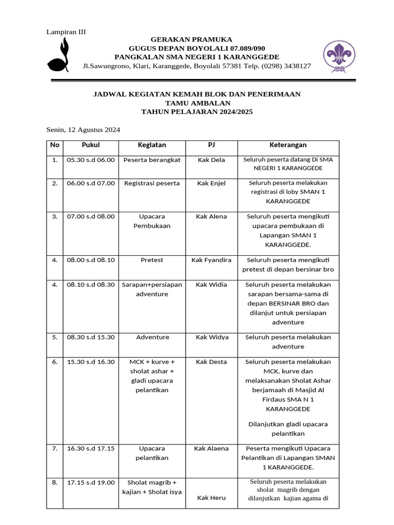Jadwal Mapta Beraksi 2024 New Lagi Rorr-1 | PDF