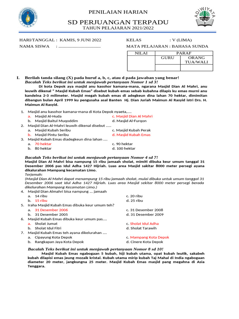 Soal PH B Sunda | PDF
