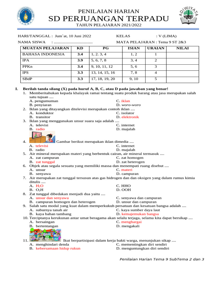 Soal PH Tema 9 ST 2 Dan 3 | PDF