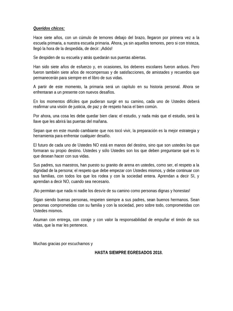 Palabras de Despedida 7mo | PDF