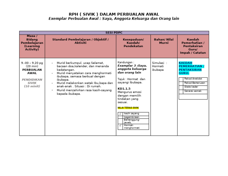 NEW RPH (PERBUALAN AWAL ) M1 OKTOBER | PDF