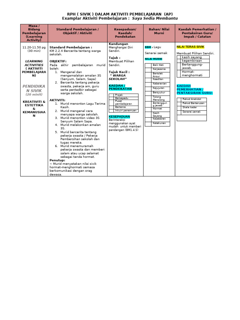 New RPH (Sivik) M2 November - Aktiviti Pembelajaran | PDF