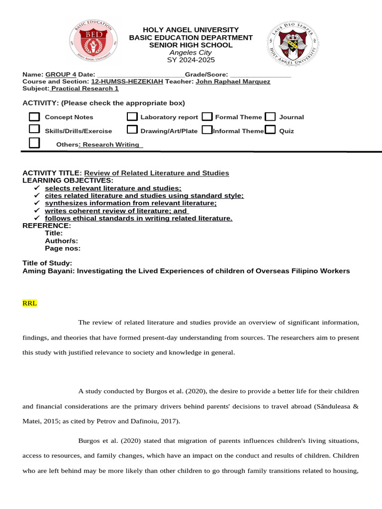 LAS 9.1 Practical Research 1 Combined RRL and RRS | PDF