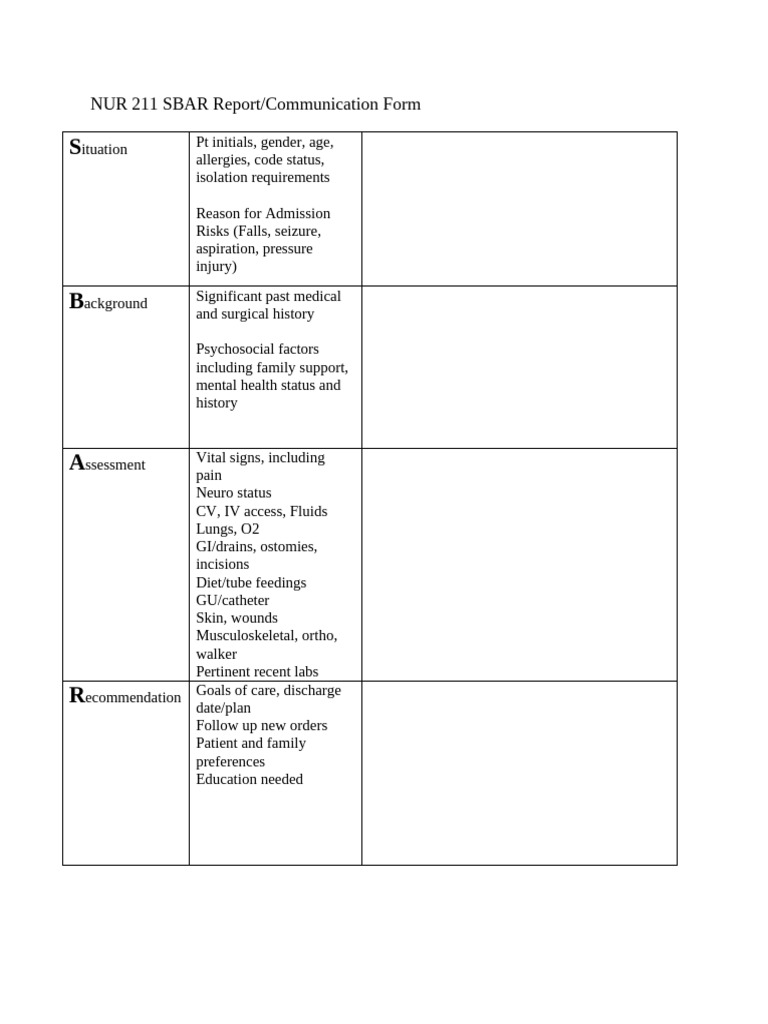 SBAR Form | PDF