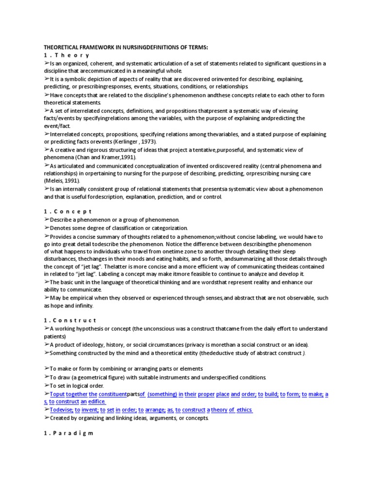 Theoretical Framework in Nursing Definitions of Terms | PDF ...
