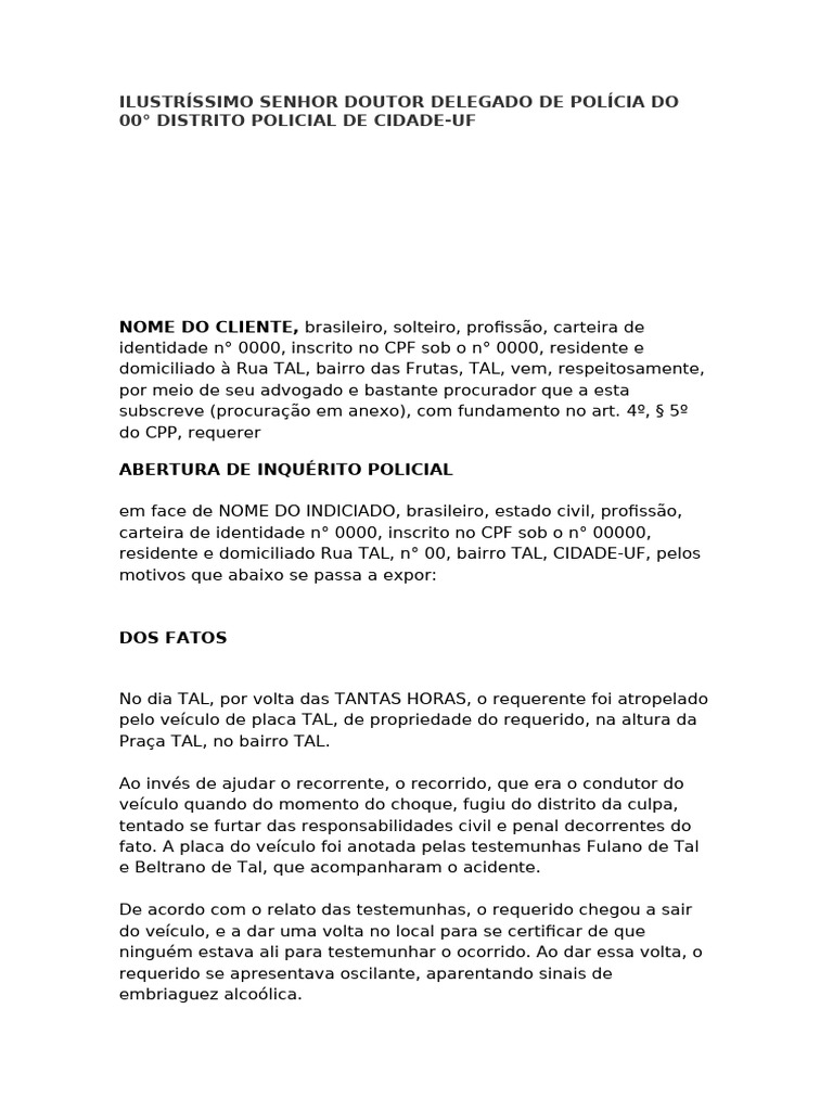 2 - Modelo de Abertura de Inquérito Policial - CTB | PDF