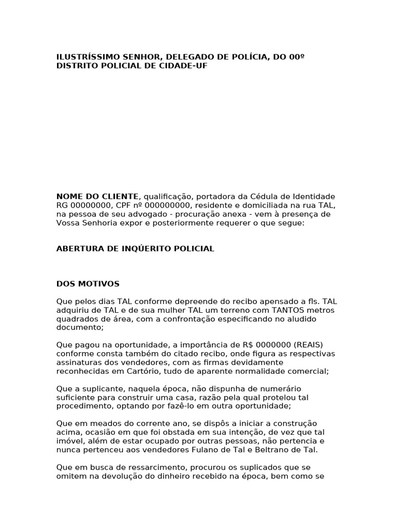 4 - Modelo de Abertura de Inquérito Policial - Estelionato | PDF