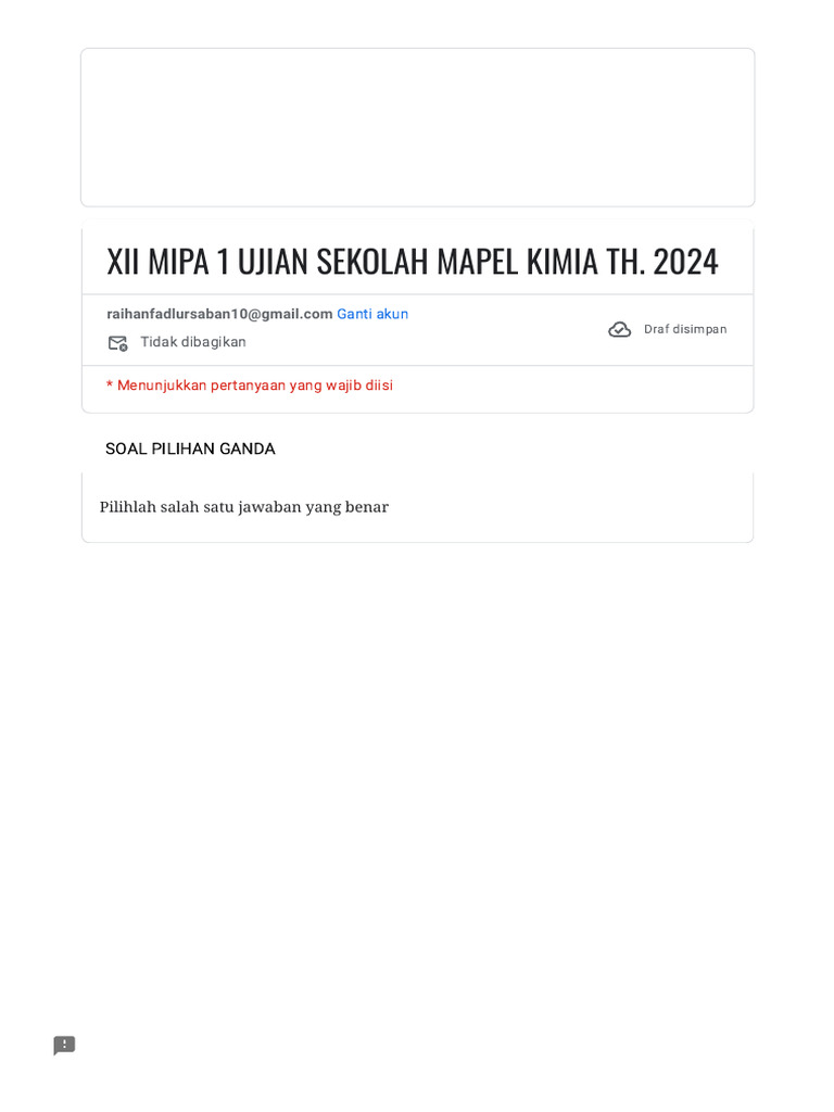 Xii Mipa 1 Ujian Sekolah Mapel Kimia Th. 2024 | PDF