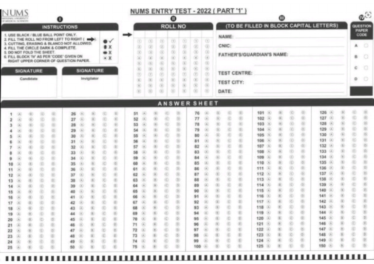NUMS OMR Sheet | PDF