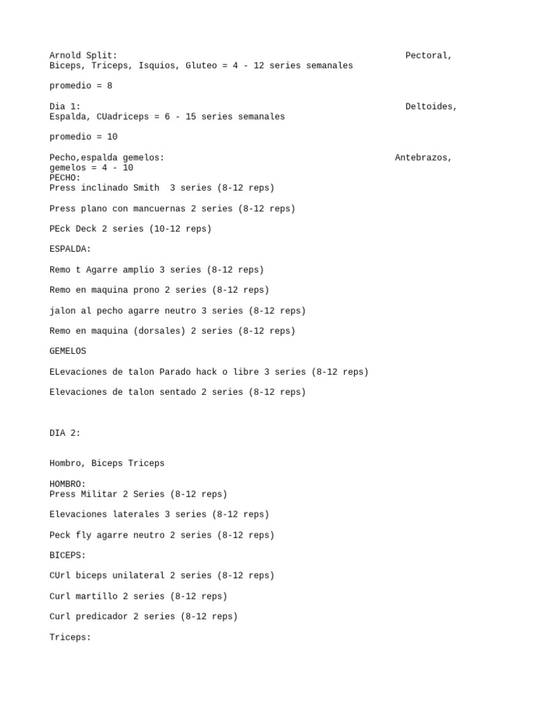 Arnold Split Workout Routine Guide | PDF
