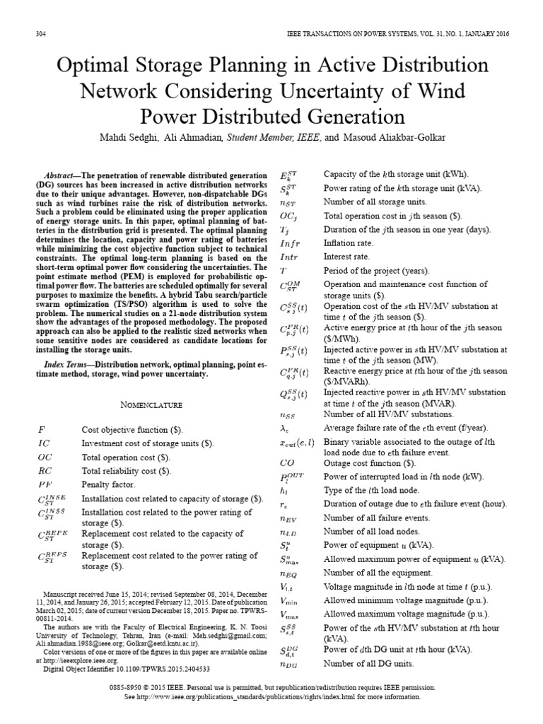 Optimal Storage Planning in Active Distribution Network | PDF