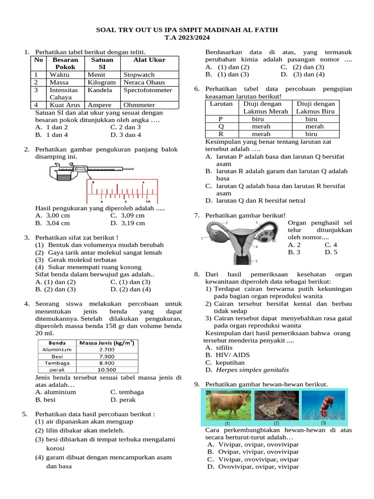 SOAL TRY OUT 1 US IPA 2024 | PDF