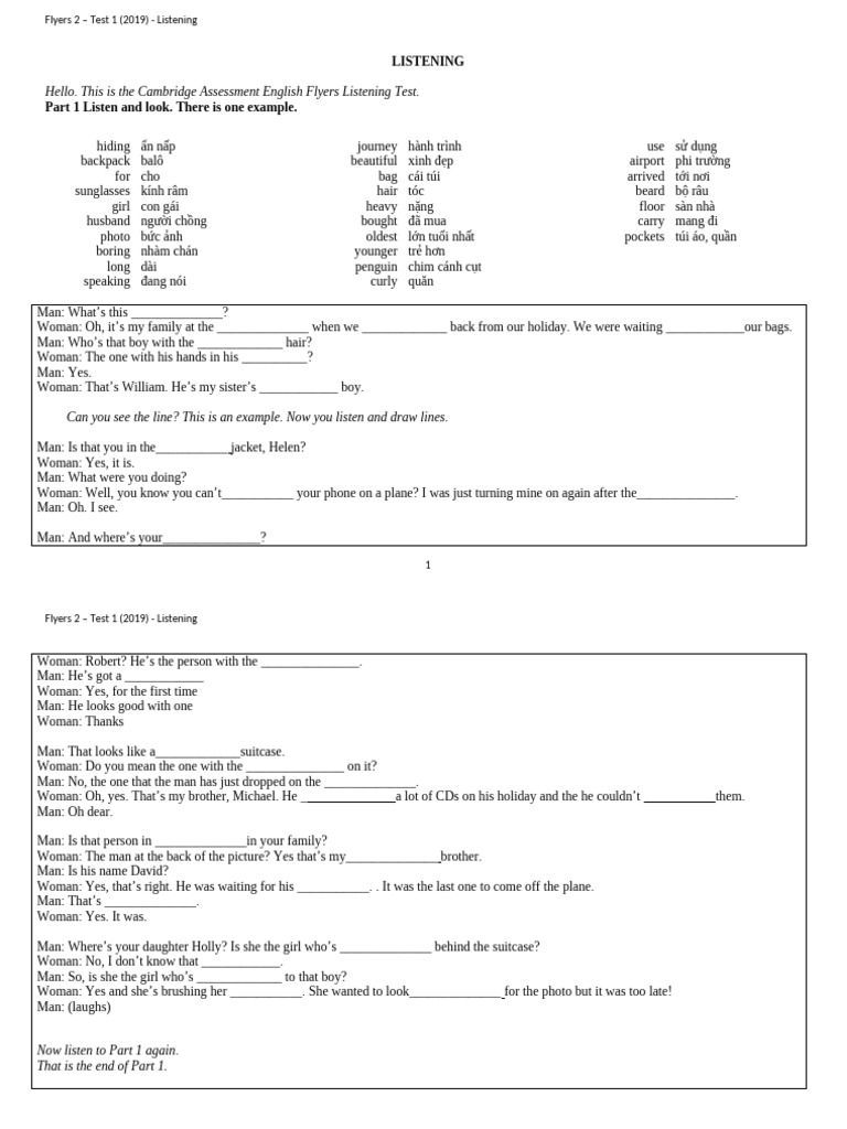 Flyers 2 - Test 1 (2019) - Listening | PDF