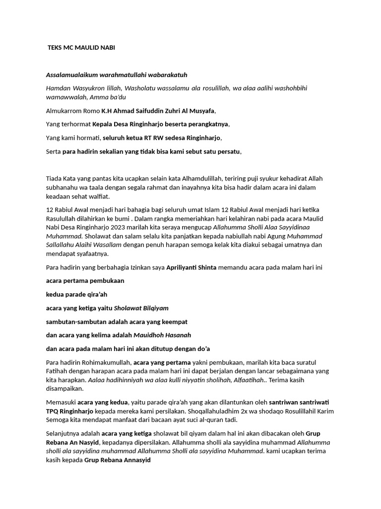 Teks MC Maulid Nabi | PDF