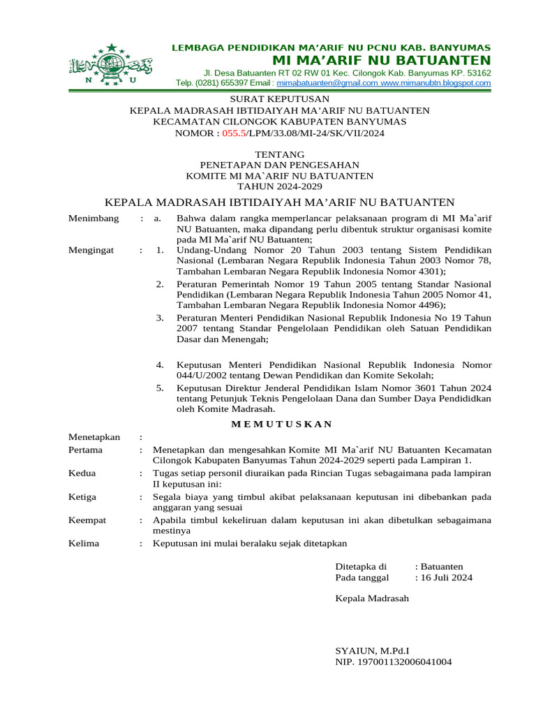 SK Kamad - Komite 2024 - Mima Batuanten | PDF