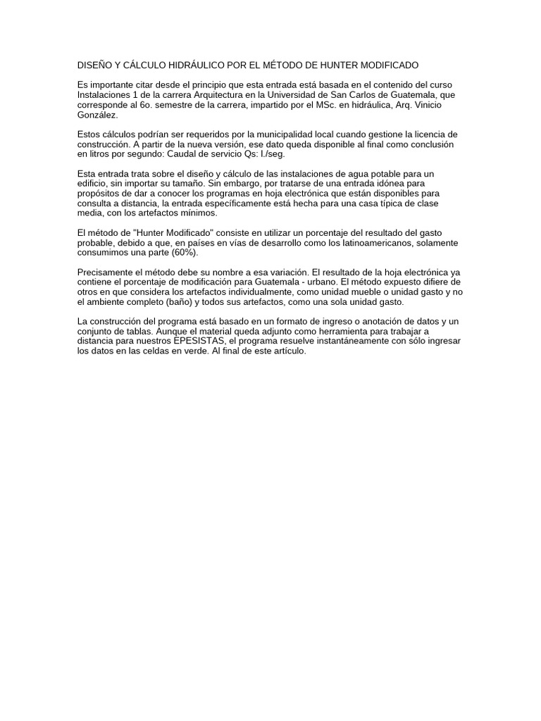 Diseño y Cálculo Hidráulico Por El Método de Hunter Modificado | PDF