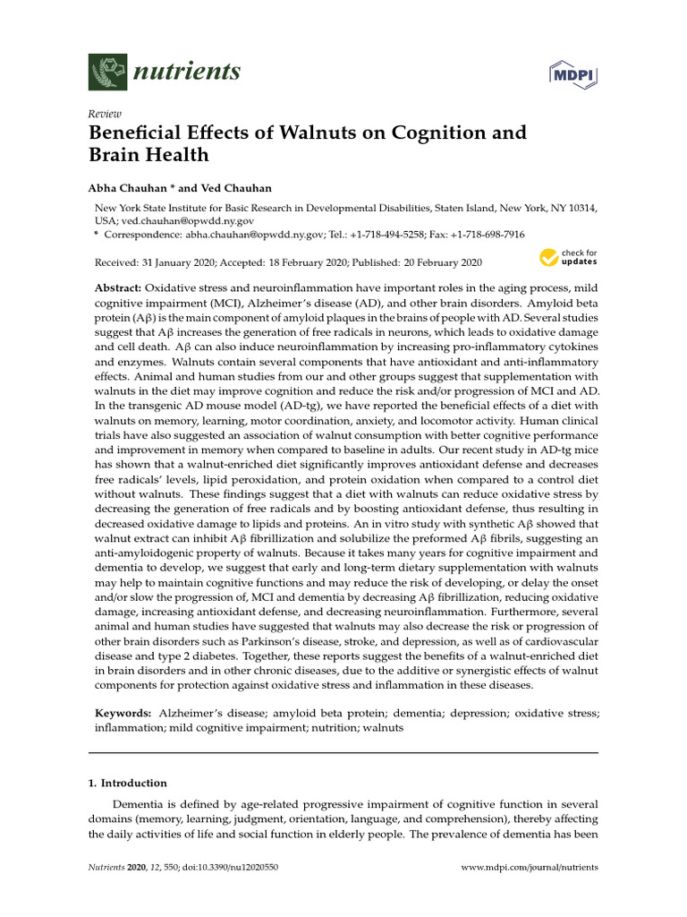 Nutrients-Beneficial Effects of Walnuts On Cognition | PDF