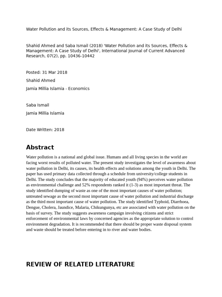 RRL ABOUT Causes of Water Pollution and The Present Environmental ...