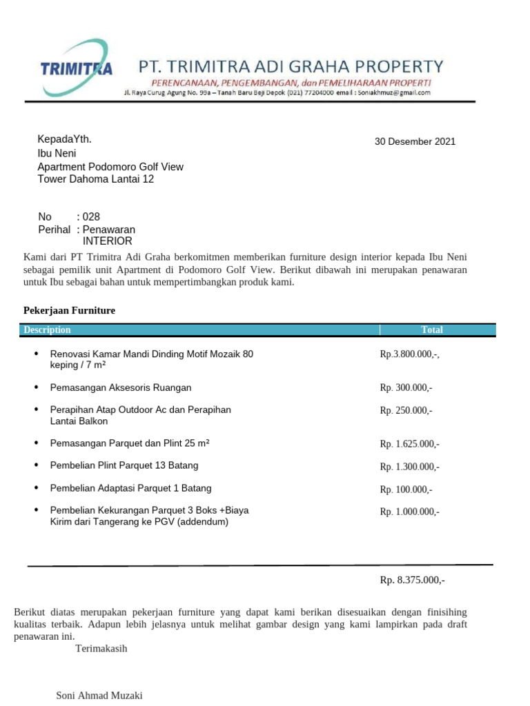 PGV Ibu Neni Penawaran 2 | PDF