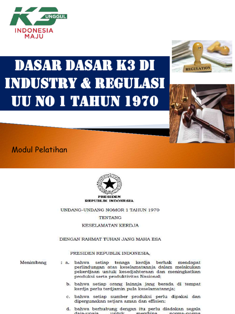 1.modul Uu-Regulasi k3 No 1 Tahun 1970 | PDF
