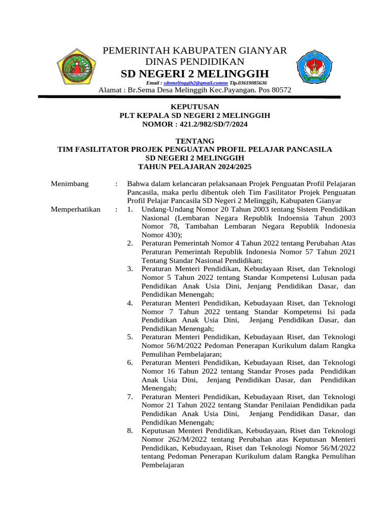 SK. Fasilitator Projek P5 | PDF