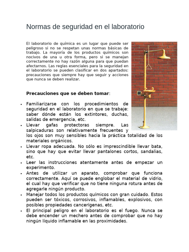 Normas de seguridad en el laboratorio | PDF