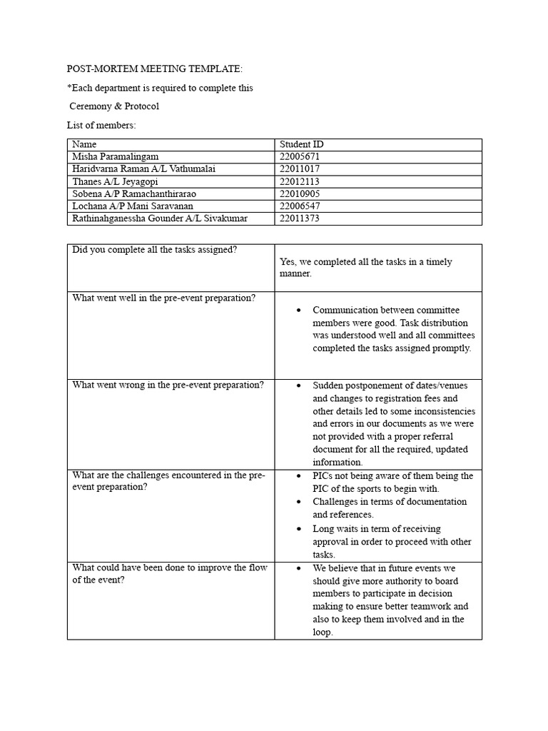 Department Post Mortem | PDF