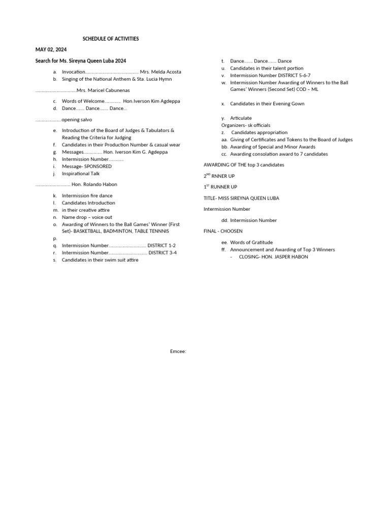 Program Pageant | PDF